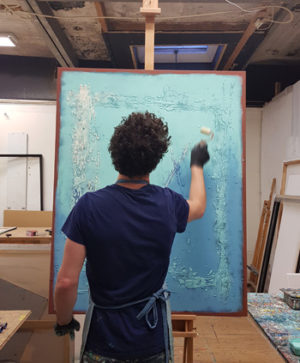 Ronald Hunter Painter creating colorful abstract paintings