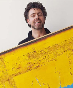 Ronald Hunter Painter creating colorful abstract paintings